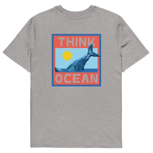 ANCHOR & CREW Heather Think Ocean Whale Pixel Art Organic Cotton T-shirt - Grey