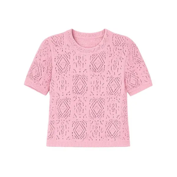 YUMI Cotton Crochet Knitted Top - Pink
