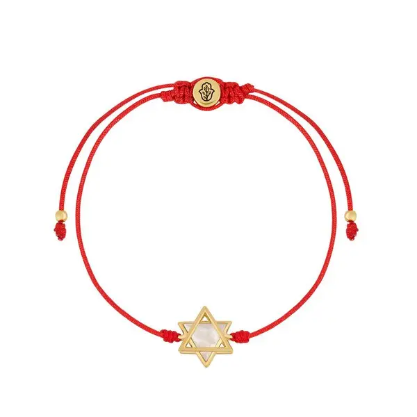 KARMA AND LUCK Red / White Divinely Blessed Mother Of Pearl Star Of David Red String Bracelet - Red/white