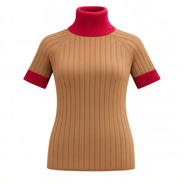 BEIRA Pink / Brown Astrid Merino & Cashmere ¾ Sleeve Polo Neck Top In Camel & Lipstick Pink - Pink/brown