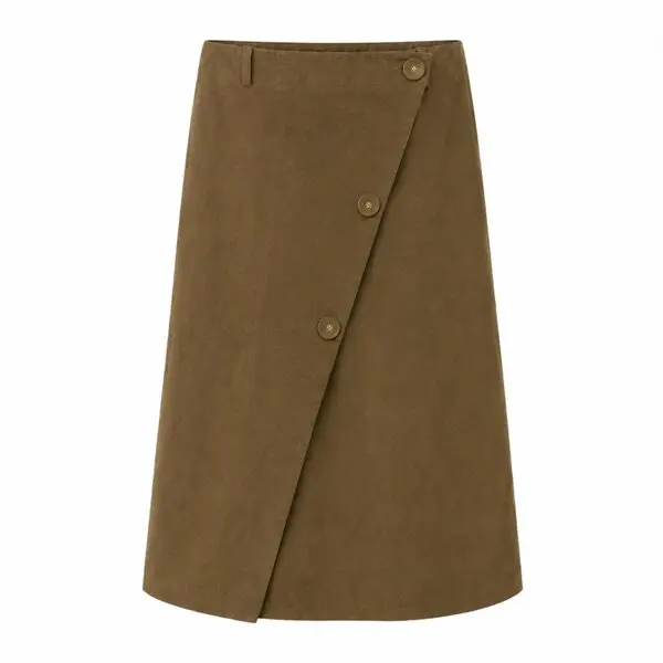 Carmen Says Pace Khaki Velvet Midi Skirt - Green