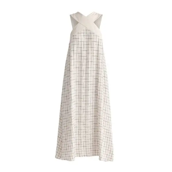 PAISIE Neutrals Cross Strap Halterneck Maxi Dress In Oatmeal And - Black