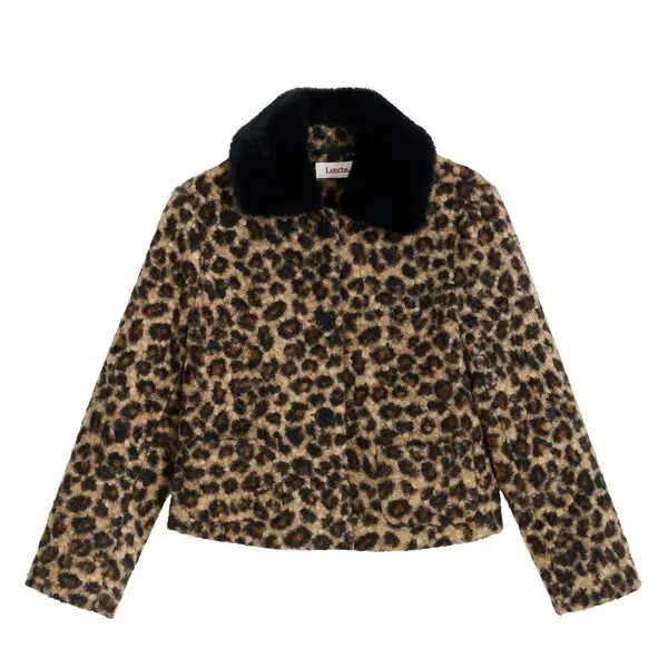 LOUCHE Apple Animal Teddy Faux Fur Collar Jacket - Black