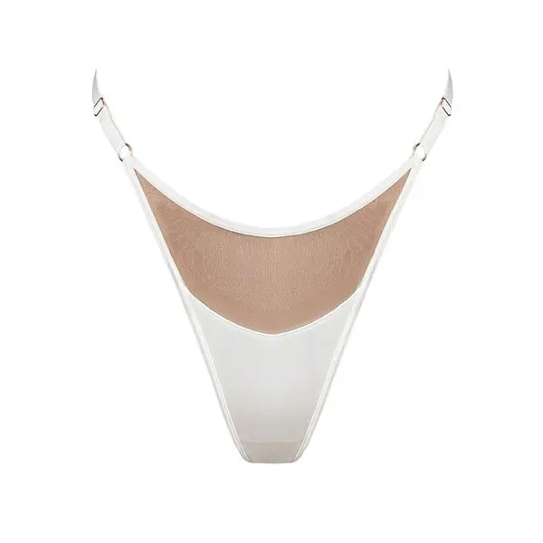 MONIQUE MORIN LINGERIE Core Adjustable Thong Crystal - White
