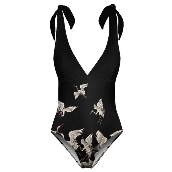 ALOHA FROM DEER Cranes One Piece Swimsuit - Black