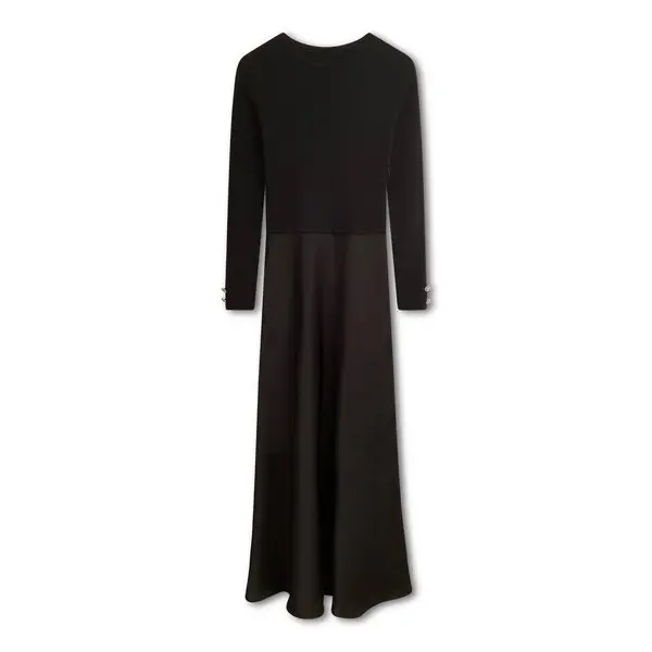 ROCH PEREL Silk Knit Mixed Midi Dress - Black