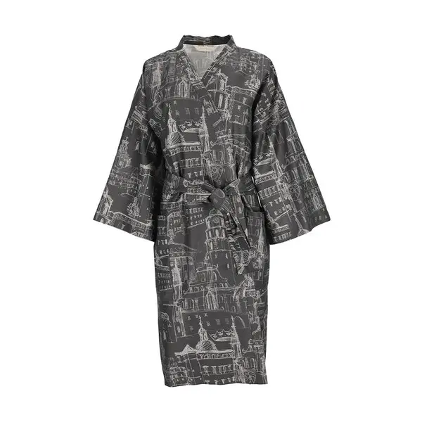 DECOFLUX HOME Cotton Kimono Robe Love Story Anthracite - Black