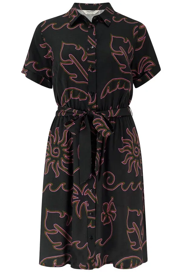 SUGARHILL BRIGHTON Aileen Mini Shirt Dress Tropical Lines - Black