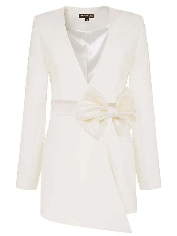 TIA DORRAINE Rare Pearl Blazer With Bow Belt Pearl - White
