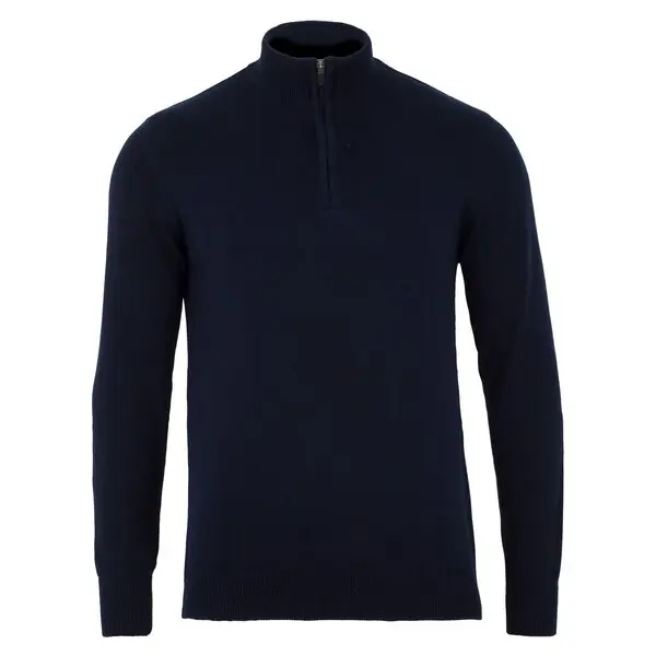 PAUL JAMES KNITWEAR Lightweight Foster Cotton Zip Neck Jumper Navy - Blue