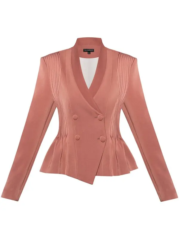 TIA DORRAINE Double-breasted Blazer With Pleated Details Dusty Rose