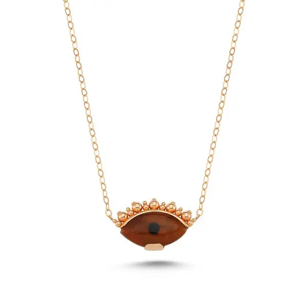 ECCE ARTISAN DIAMONDS 14k Solid Gold Eye See You With Ball Eyelash Necklace Champagne Foam - Brown