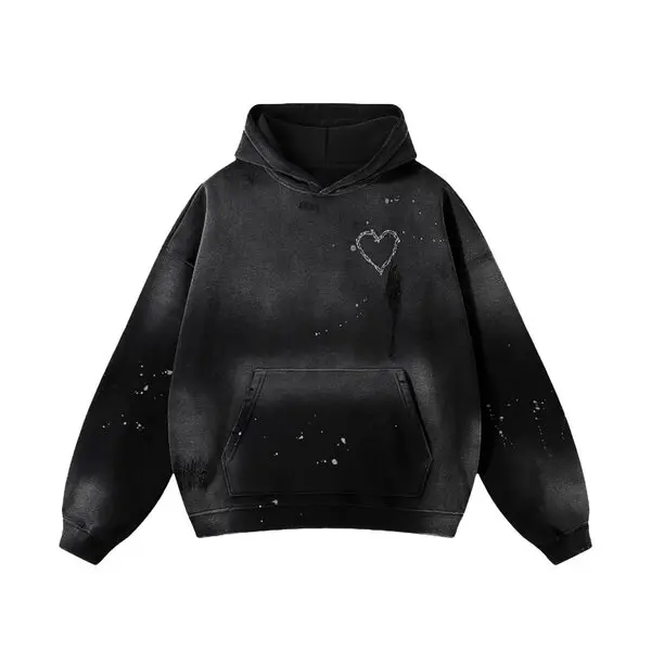 X ILONA BLUE Love Riot Custom Distressed Frayed Cotton Hoodie - Black