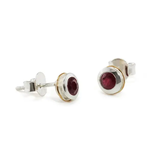 ISLA SILVER Red / Silver Handmade Sterling Silver Ruby Stud Earrings
