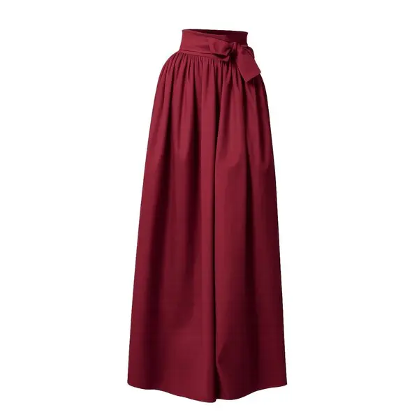 NIKKA PLACE Maxi Formal Cotton Skirt With High Waist And Bow In Burgundy Color - Red