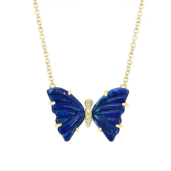 KAMARIA Lapis Butterfly Necklace With Diamonds & Prongs - Blue
