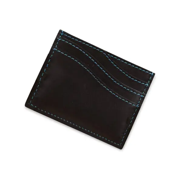 VIDA VIDA Black / Blue Black Leather Wave Card Holder With Contrast Blue Stitch - Black/blue