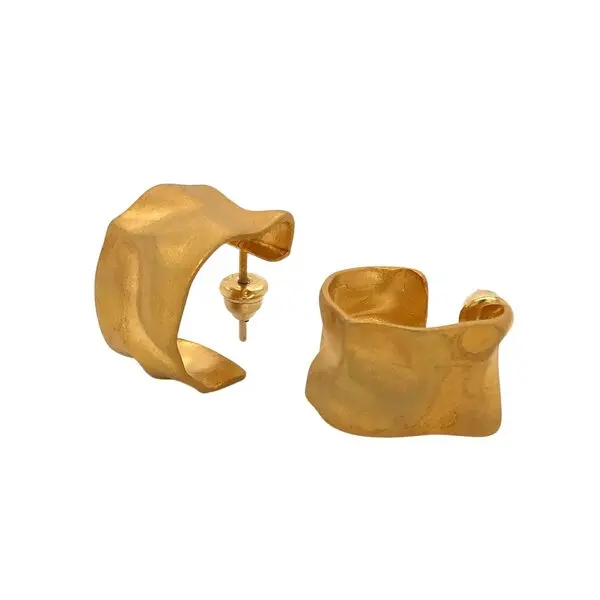 LINYA JEWELLERY Hoop Vintage Style Hammered Pattern Matte Earring - Gold