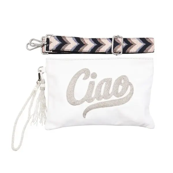 SIDNEY BYRON Ciao Beaded Leather Bag With Crossbody Strap - White