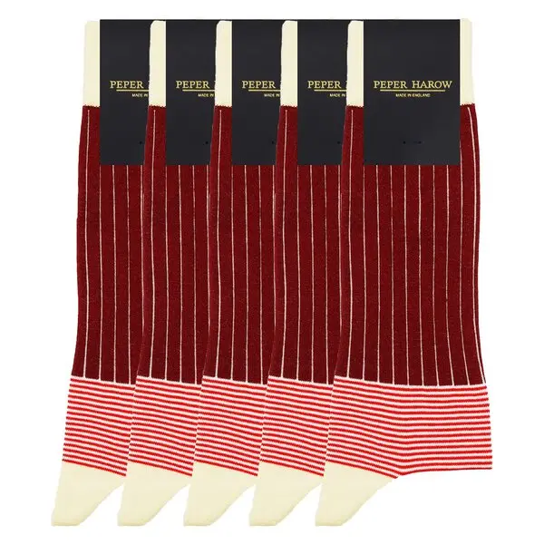 PEPER HAROW - MADE IN ENGLAND Grooms’s Socks Bundle Oxford Stripe Burgundy - Red