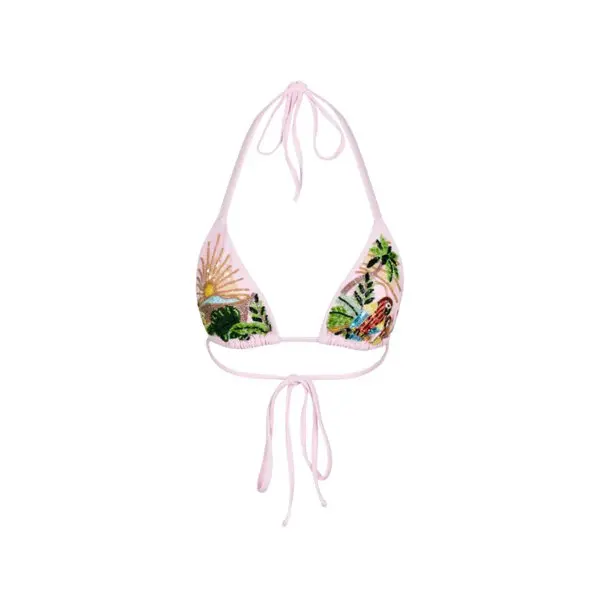 OCEANUS SWIMWEAR Charli Embellished Premium Tropical Bikini Top - Pink