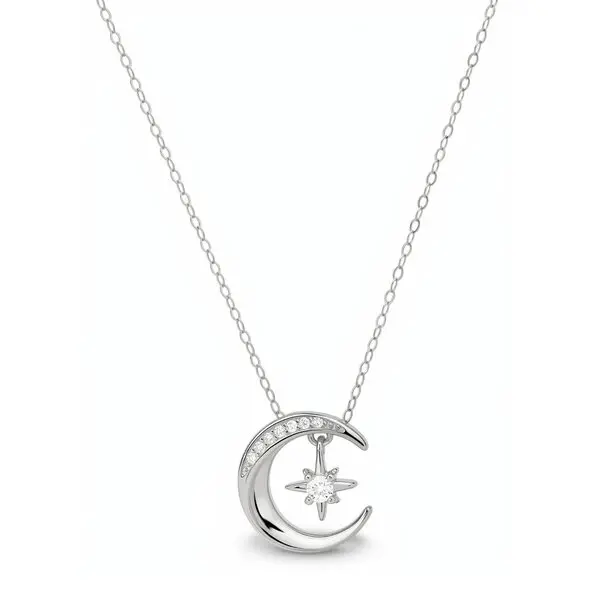 KYLIE HARPER Dangling Moon & Star Pendant Necklace In Sterling - Silver