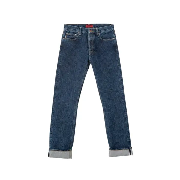 DIN & DEEN Regular Fit Denim Selvedge Washed Yellow Jeans Katana Collection - Blue