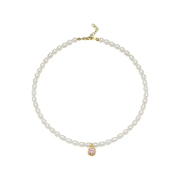 LINYA JEWELLERY Cosmic Big Pearl Zodiac Necklace Birthtone - Pink