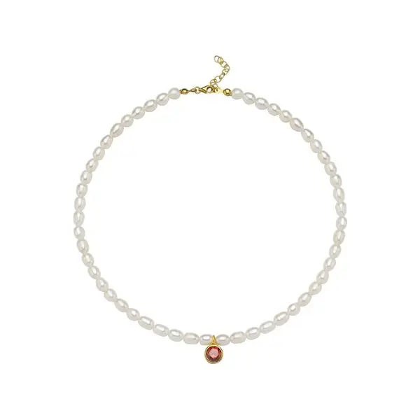 LINYA JEWELLERY Cosmic Big Pearl Zodiac Necklace Birthtone - Red