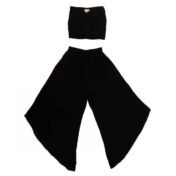 Pink Haley Winona Smocked Tube Top & Asymmetrical Pants Set - Black