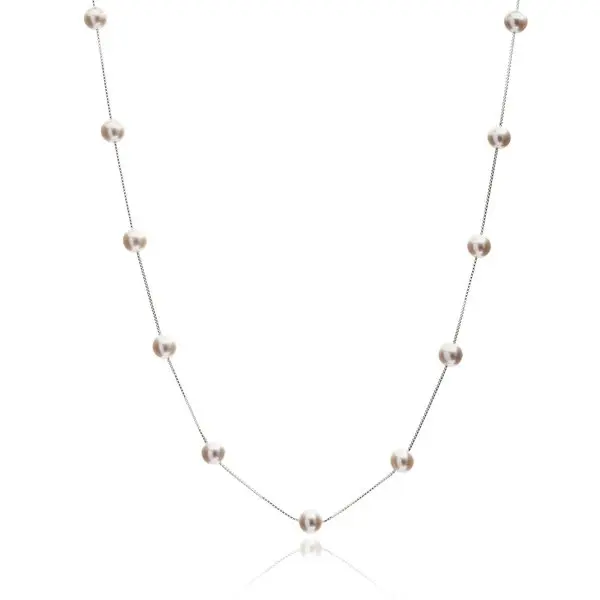 PEARLS OF THE ORIENT ONLINE Pink / Silver Gratia Sterling Silver Chain Necklace With Pink Cultured Freshwater Pearls - Pink/silver