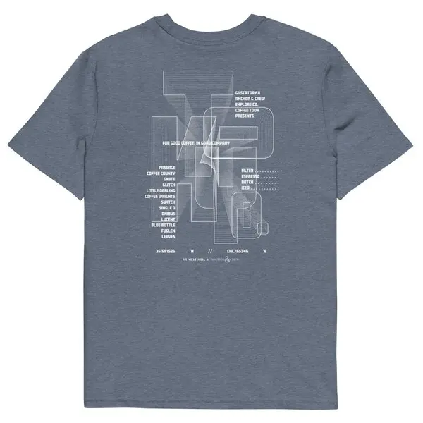 ANCHOR & CREW Heather Gustatory Tokyo Coffee Scene Organic Cotton Embroidered T-shirt - Blue