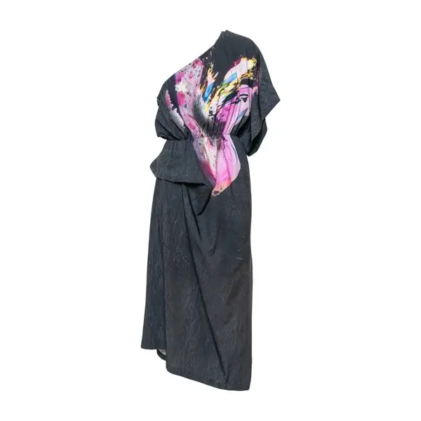 ARTISTA Ruben Asymmetric Shoulder Midi Dress - Grey
