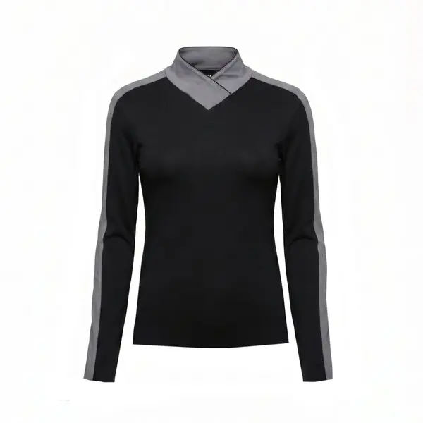 CHAMPAGNE & HORSES Co Collection Long Sleeve V-neck Shirt Onyx - Black
