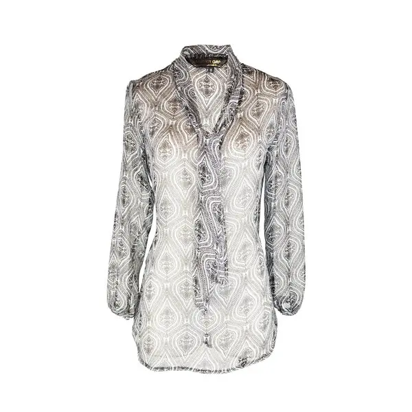 JENNAFER GRACE Blue / Black Peri Paisley Tie Front Blouse - Blue/black