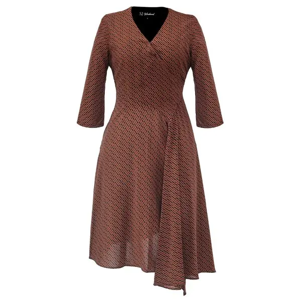 SMART AND JOY Crossed Draped On Side Skater Dress Rust - Brown