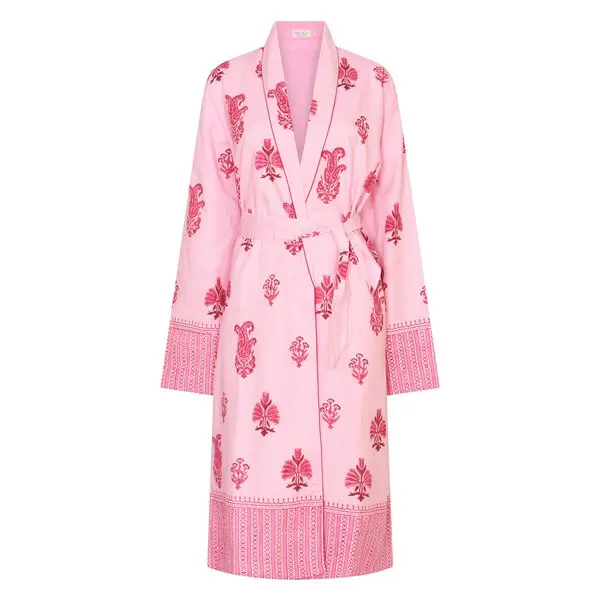 NOLOGO-CHIC Botanical Shawl Robe Cotton Cambric Mid - Pink