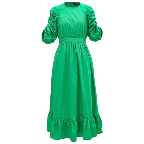 SMART AND JOY Trapeze Dress With Puffed Sleeves - Green