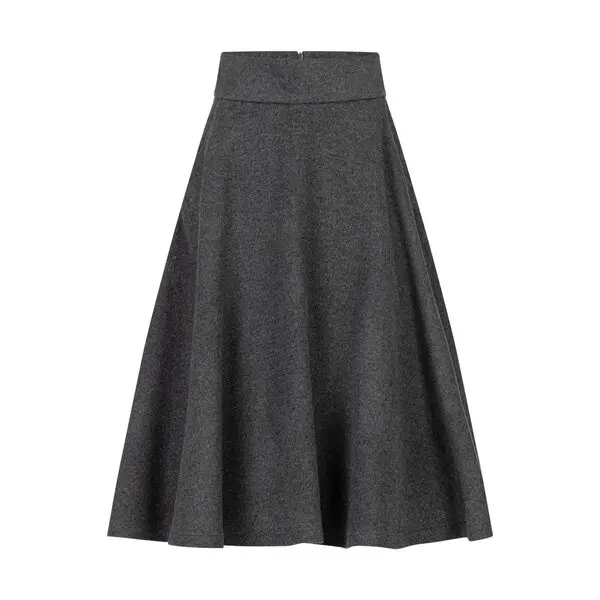 NIKKA PLACE Wool Midi Skirt With High Waist & Pockets In Dark Gray - Grey