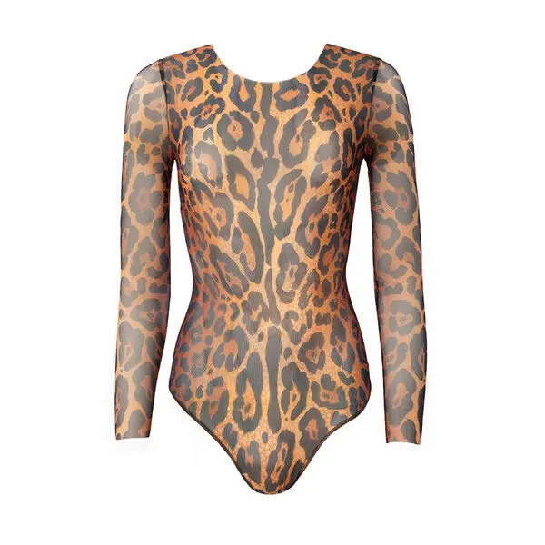 RODA SMARTSWIMWEAR Tan-through Mesh One-piece Swimsuit With Sleeves Leopard Quick Dry - Brown