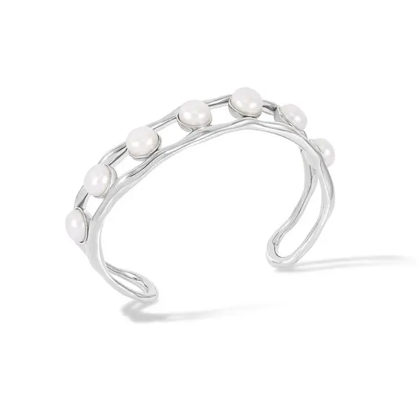 DOWER & HALL Silver / White Waterfall White Freshwater Pearl Chunky Bangle In Silver - Silver/white