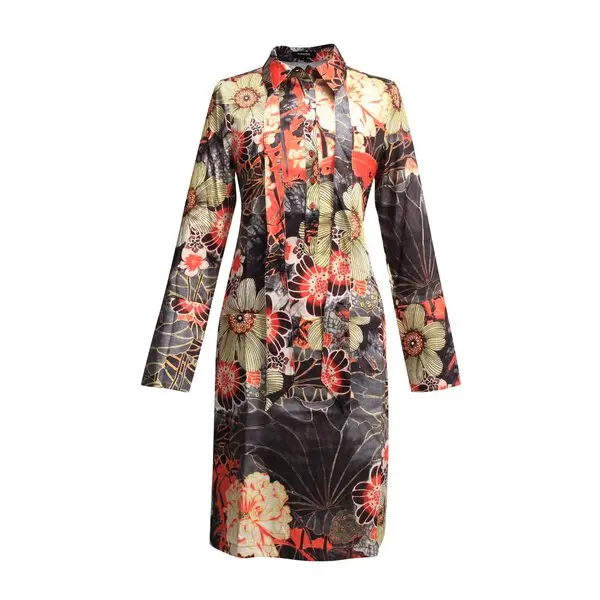 SMART AND JOY Bow-tie Flower Print Shirt Dress - Black
