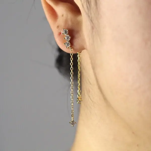 VICSTONENYC FINE JEWELRY Sparkling Dainty Stackable Drop Earrings In Yellow Vermeil - Gold