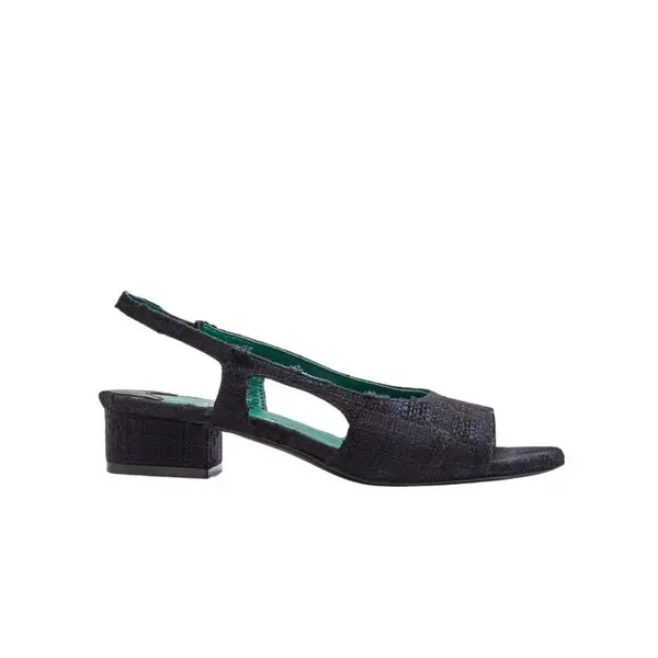 FLORRIE Laura Tweed Block Heel Slingback - Black