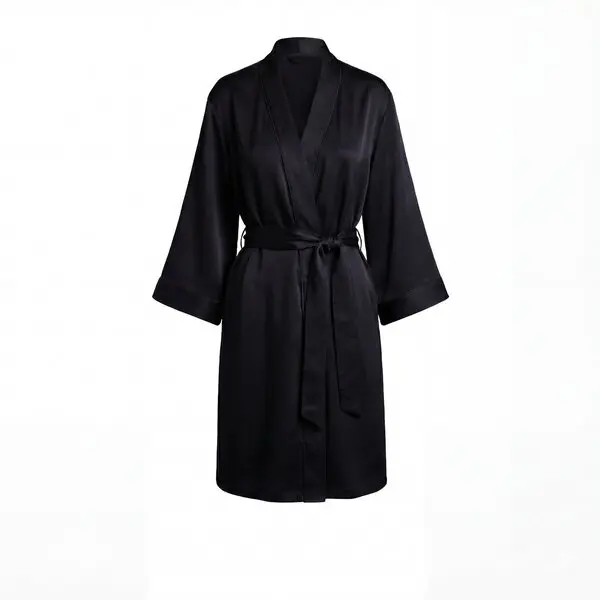 VIMISSIA Bubble Silk Short Robe - Black