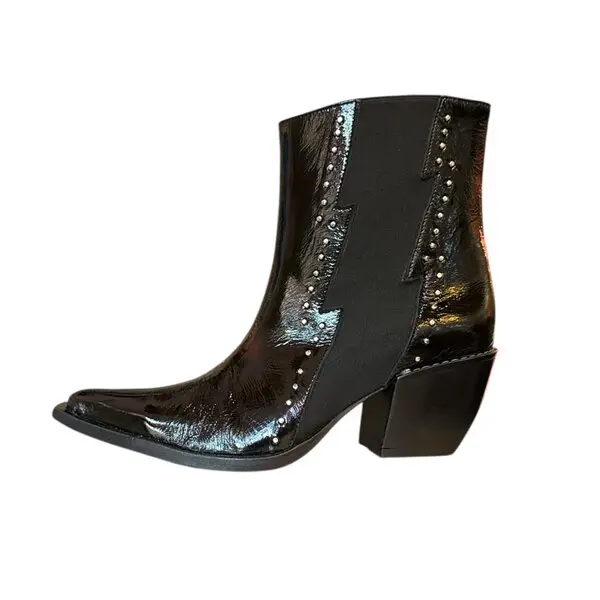 ANY OLD IRON Black / Silver The Black Lightning Bolt Leather Boots - Black/silver