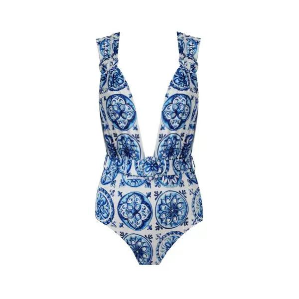 NUR KARAATA Iconic Susi Bleu Blanc Swimsuit