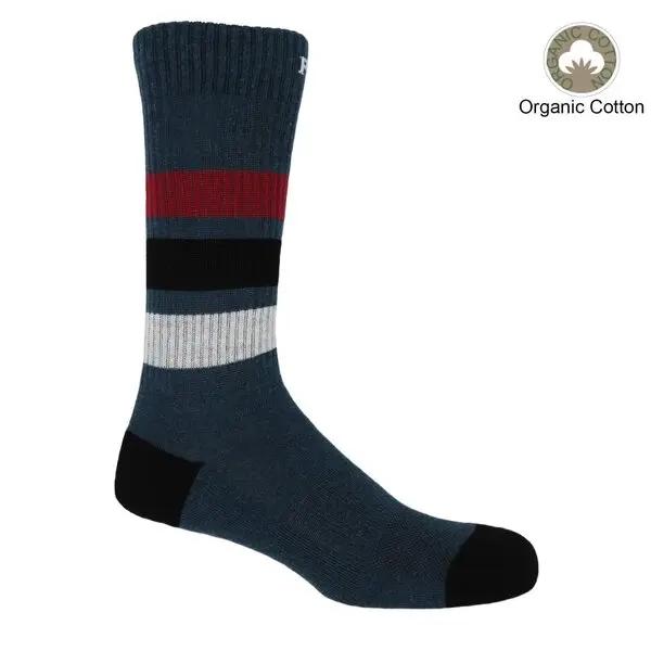 PEPER HAROW - MADE IN ENGLAND Striped Organic Sport Socks – Navy - Blue