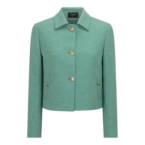 TRIONA Aqua Maura Short Irish Tweed Jacket - Green