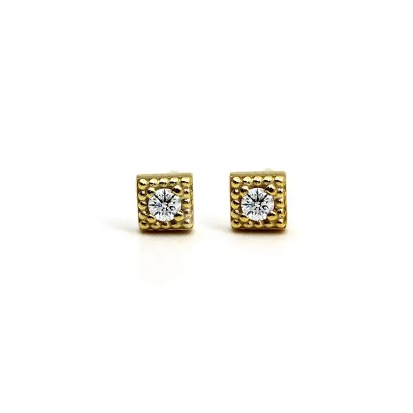 VICSTONENYC FINE JEWELRY Unique Textured Yellow Tiny Diamond Stud Earrings - Gold